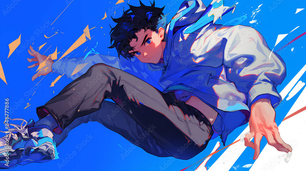 cool guy with a handsome face is good at dancing, breakdancing poses ...