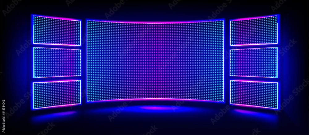Digital stage screen with led panels. Tv show display for concert or ...