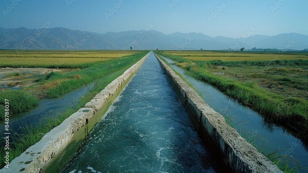 Irrigation of rice fields using ground water pumped through wells ...