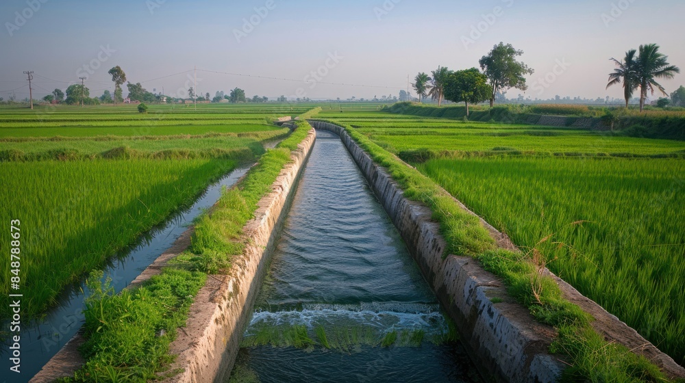 Irrigation of rice fields using ground water pumped through wells ...