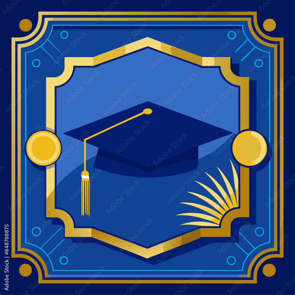 Stylish Modern Blue and Gold Graduation Certificate Border Frame Vector ...