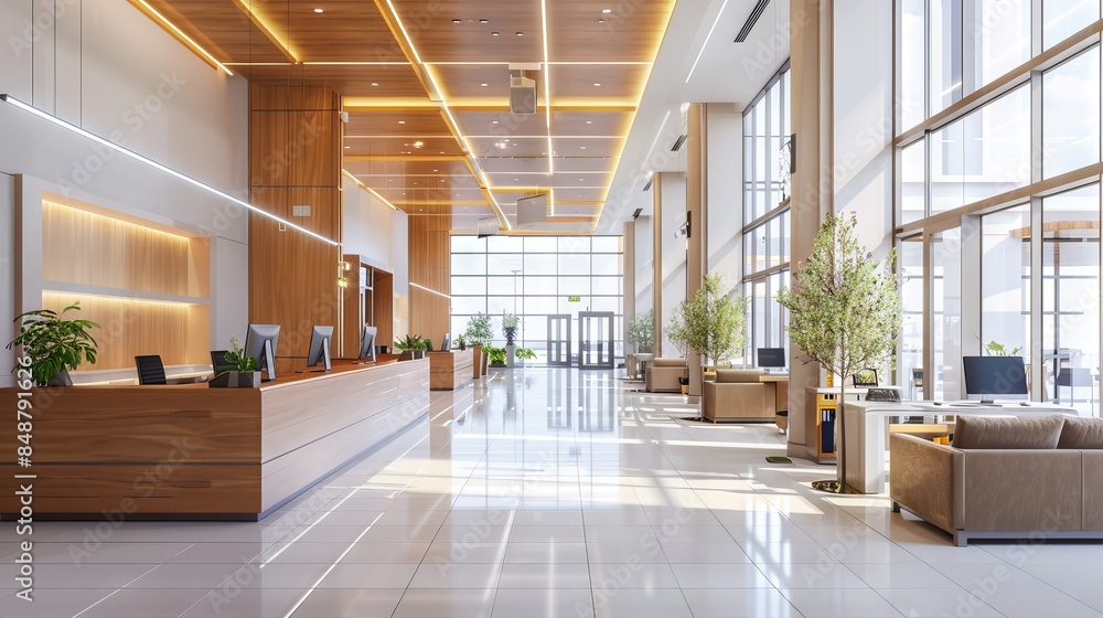 realistic 3d rendering of a contemporary bank interior featuring a ...