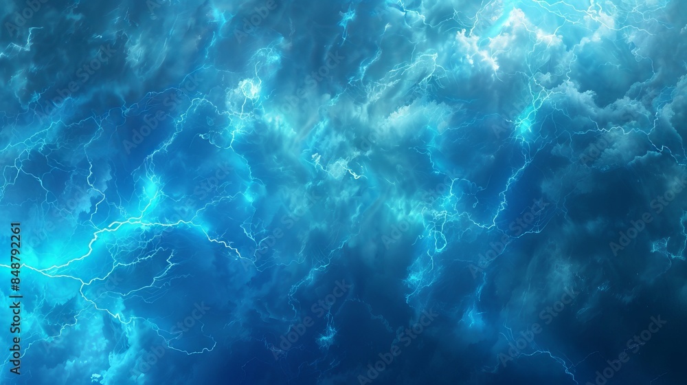 Realistic thunder light and blue smoke cloud bottom frame. Mysterious ...