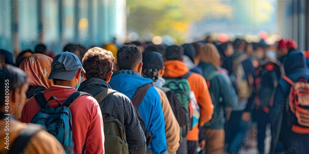 Refugees in line at border crossing in humanitarian crisis seeking ...