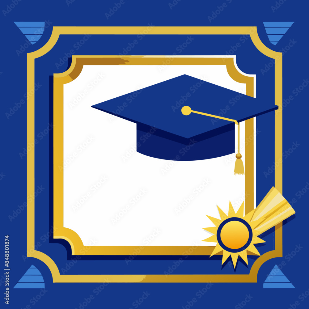 Blue and Gold Graduation Certificate with Modern Elegant Border Vector ...