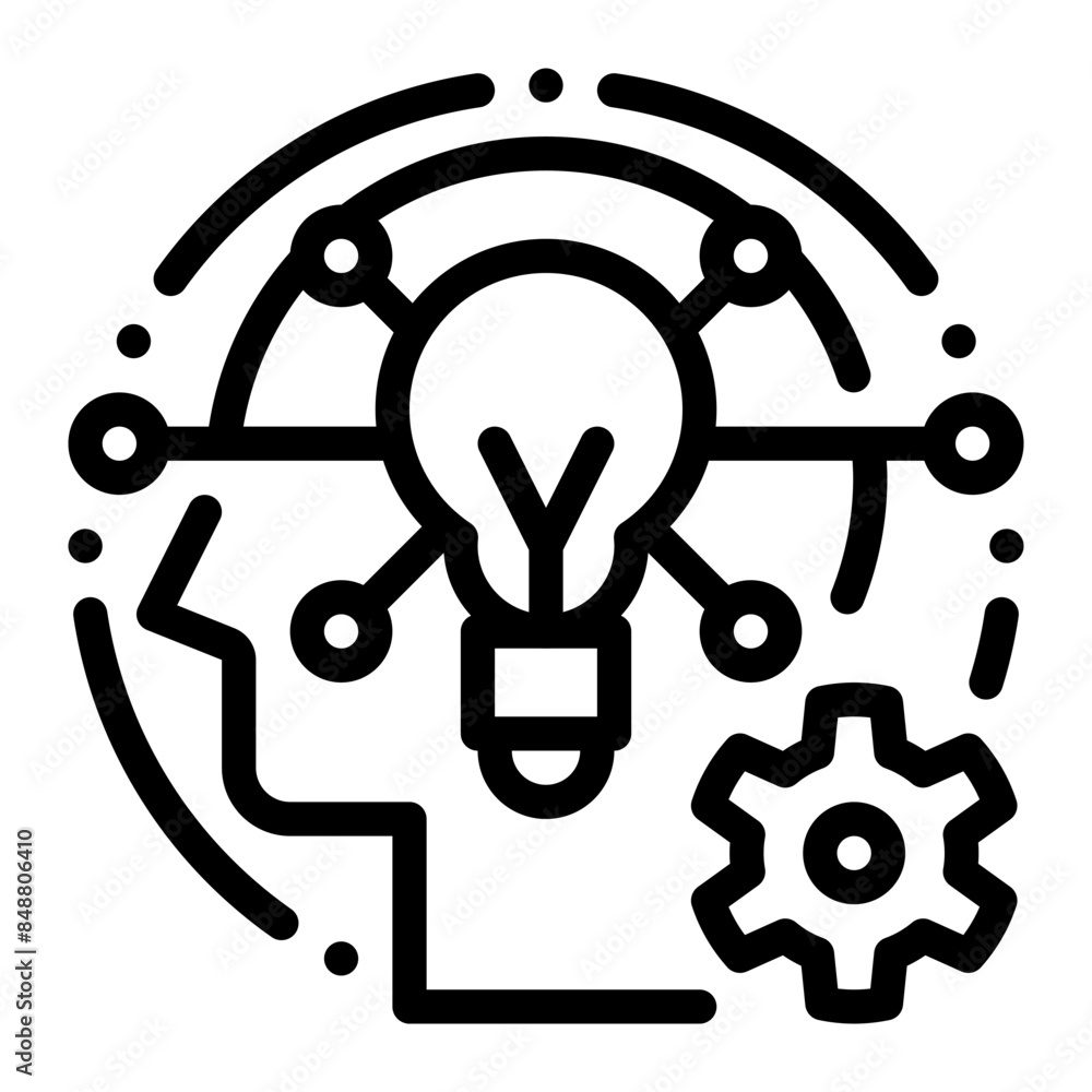 Lateral Thinking icon, represented with head, Lights and gears. icons ...