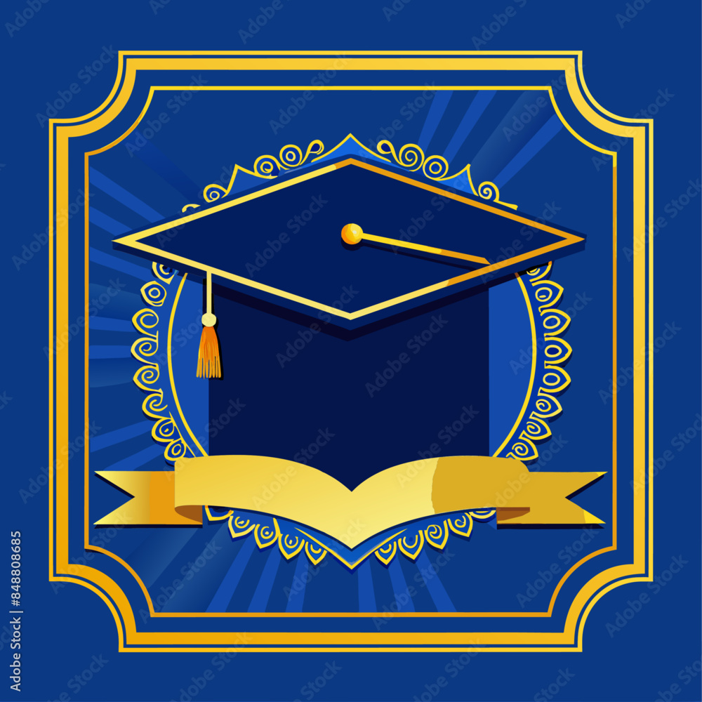 Blue and Gold Graduation Certificate Border Frame Vector with Elegant ...