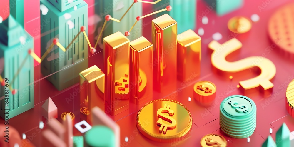 Design a convincingly realistic 3D illustration highlighting financial ...