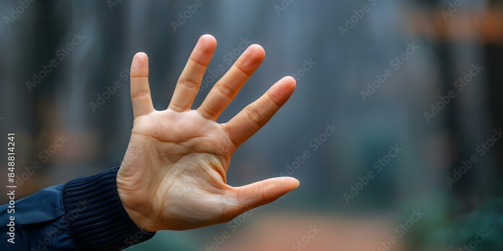 Hand making stop gesture as a symbol of resistance against human rights ...