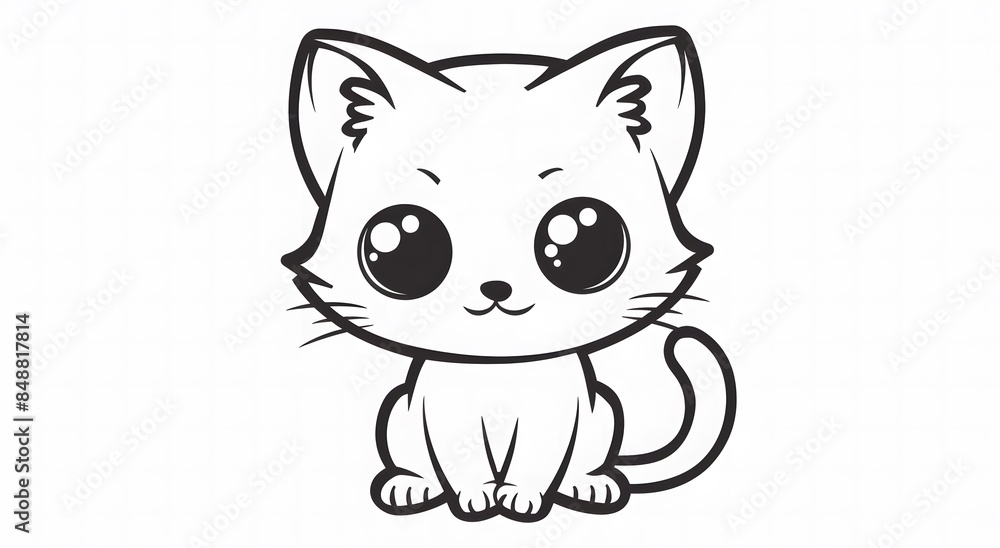 Cute simple cartoon cat coloring page, cute kitten clip art Stock ...