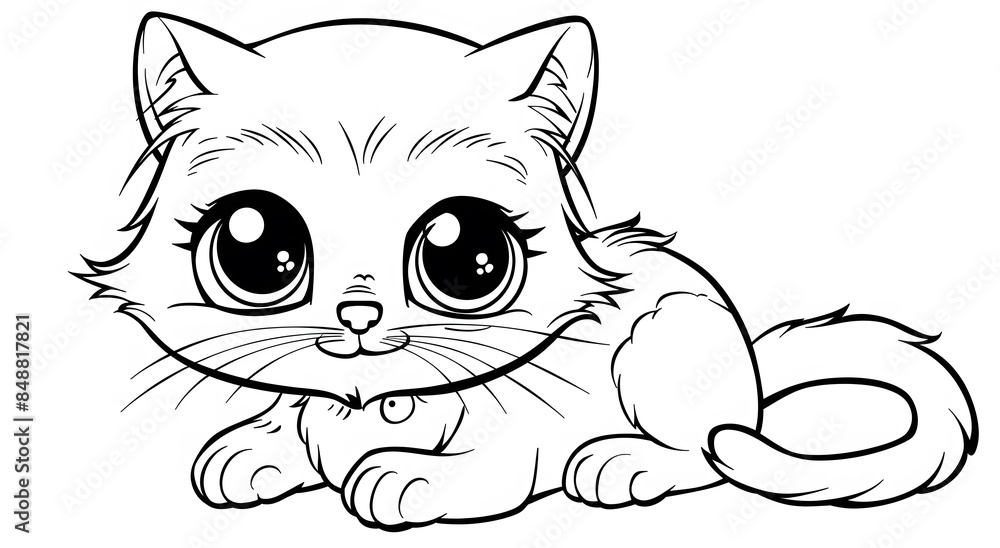 Cute simple cartoon cat coloring page, cute kitten clip art Stock ...