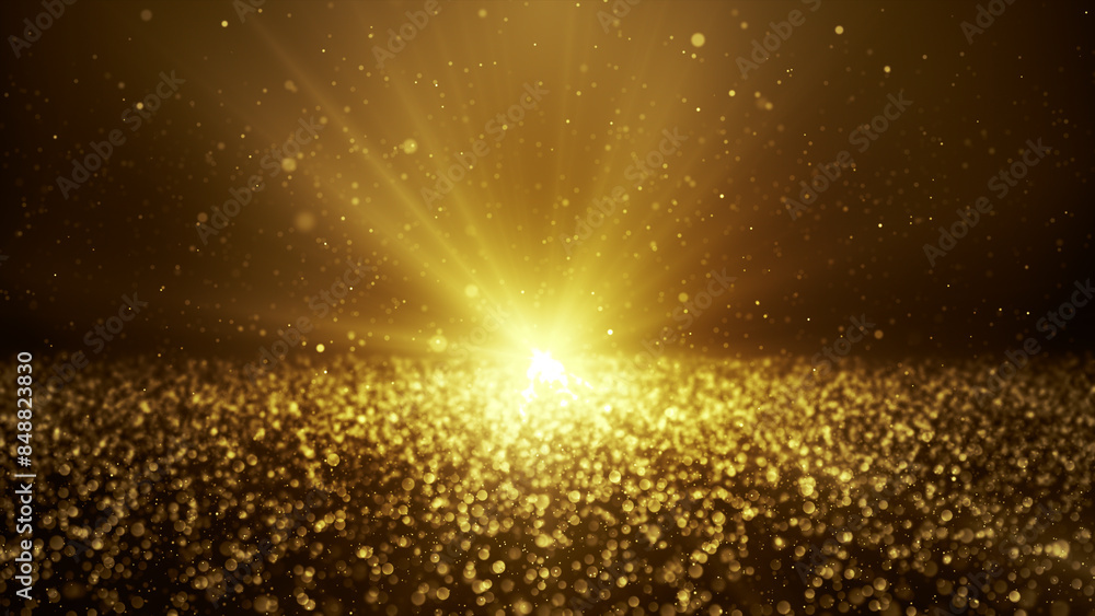 Luxury particles of golden glitter with a radiant light burst are ideal ...