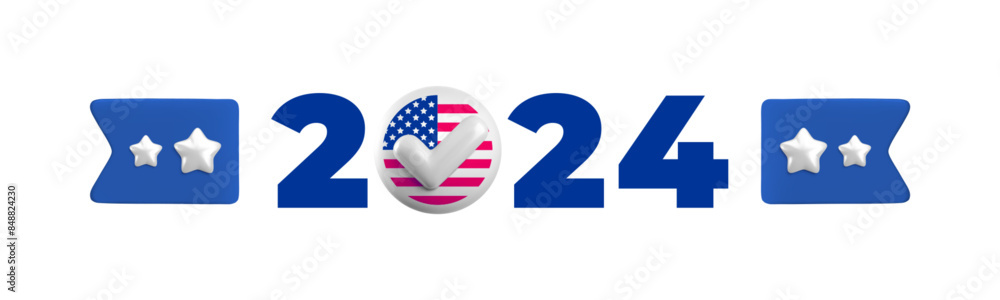 USA election 2024 sign. Realistic vector 3d voting badge with ribbons ...