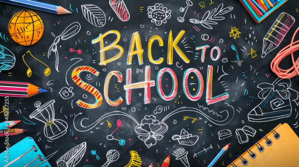 Back to School illustration background with back to school written on a ...