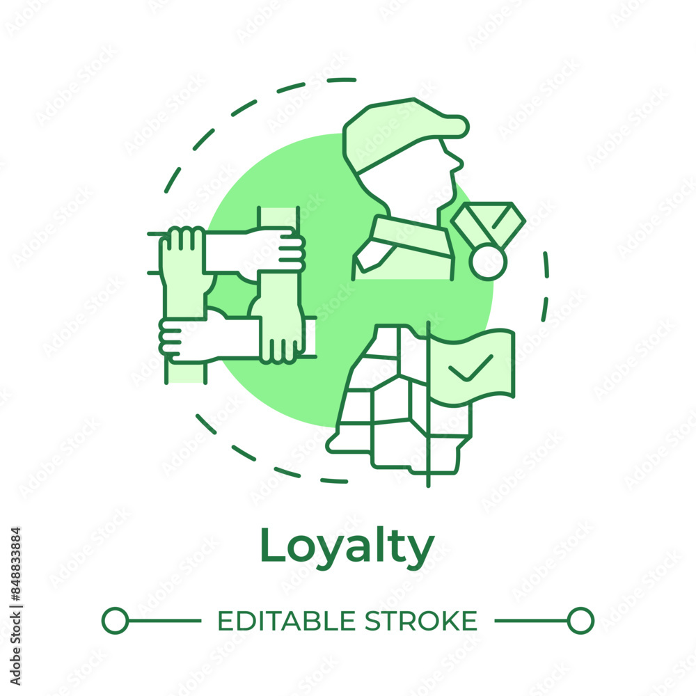 Soldiers loyalty green concept icon. Army moral values. Military ...