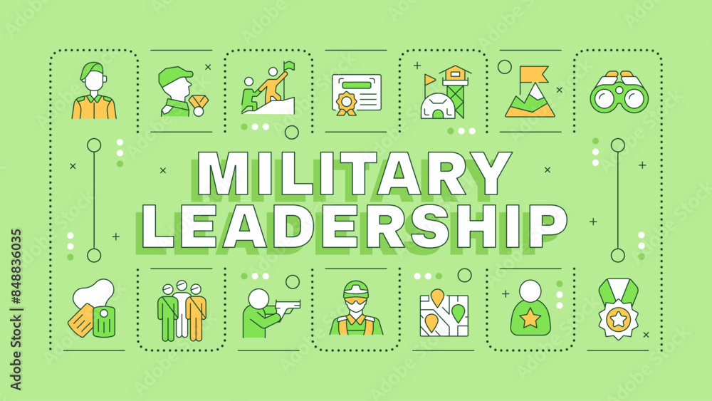 Military leadership green word concept. Professional development. Team ...