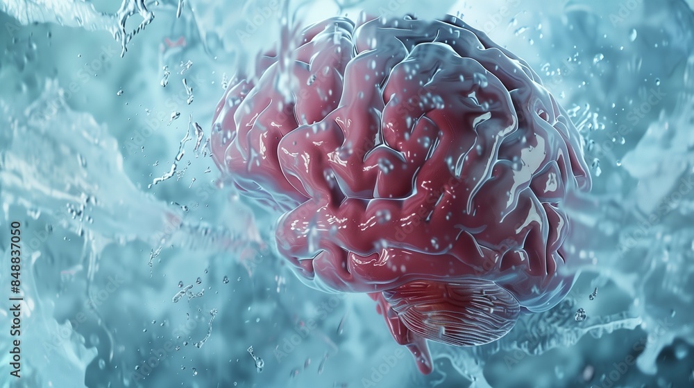 A detailed illustration of a frozen brain encapsulated in ice ...