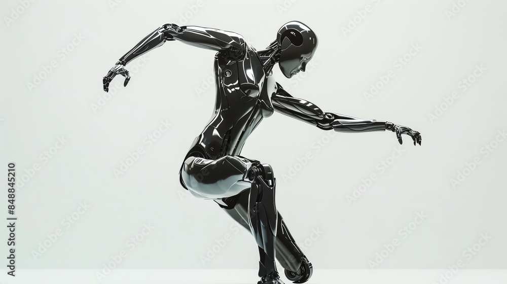 fullbody android dancing, fluid movements, polished finish, isolated on ...