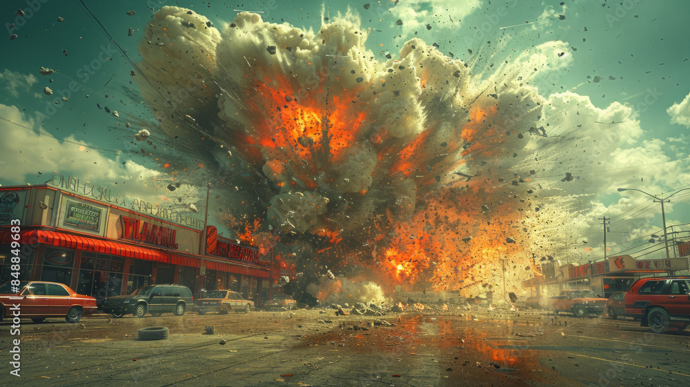 cars fall from the sky like meteoars and crash into a large parking lot ...