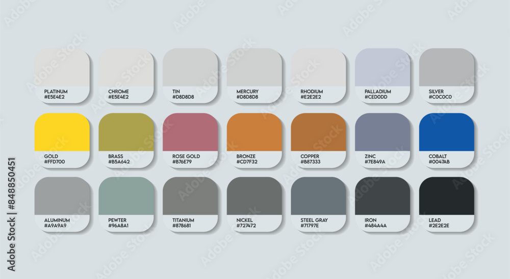 Metal Color Palette, Metal Color Guide Palette with Color Names ...