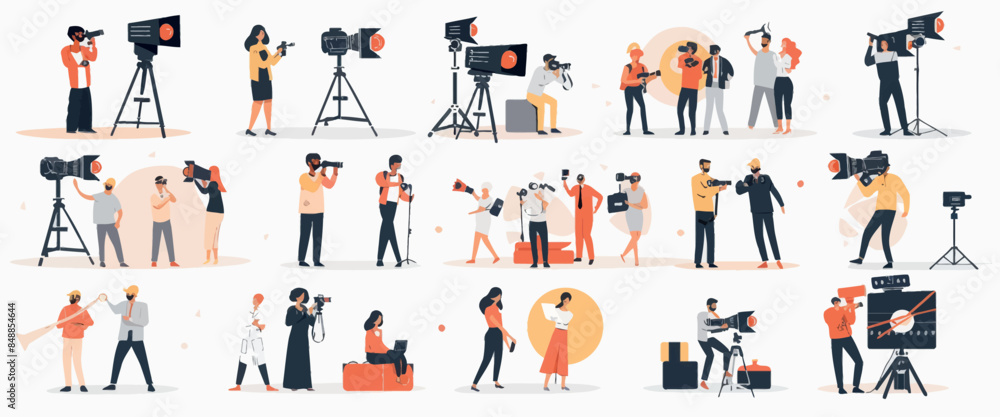 Making movie production crews. Filming backstage video shoot locations ...