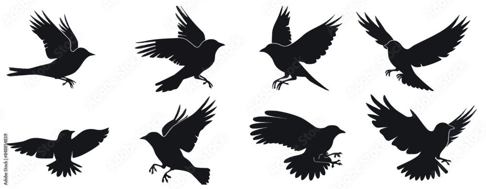 Cartoon crow animation. Flying raven sprite sheet. Black birds gothic ...