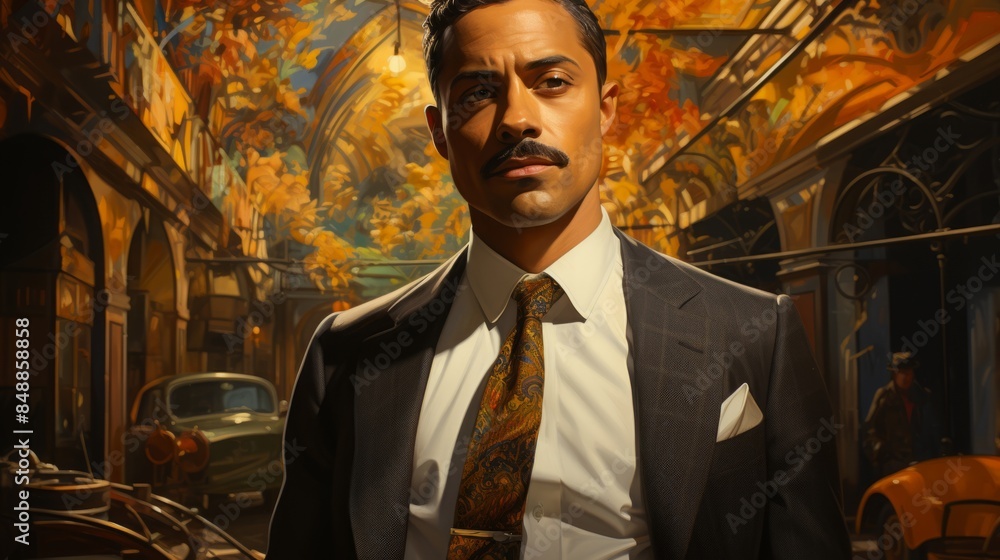 brutal attractive African American man, Art Deco portrait. gangster ...