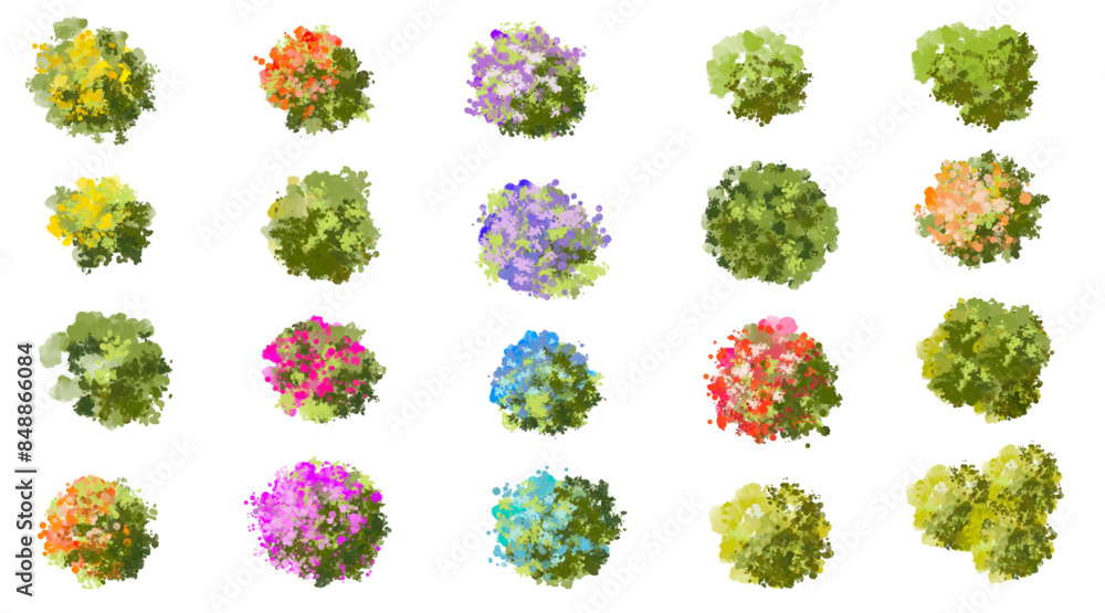 Vector of abstract watercolor tree top view isolated on white background for landscape plan and ...