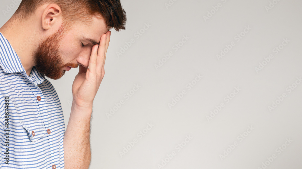 Face palm gesture. Young disappointed guy covering face with hand on ...