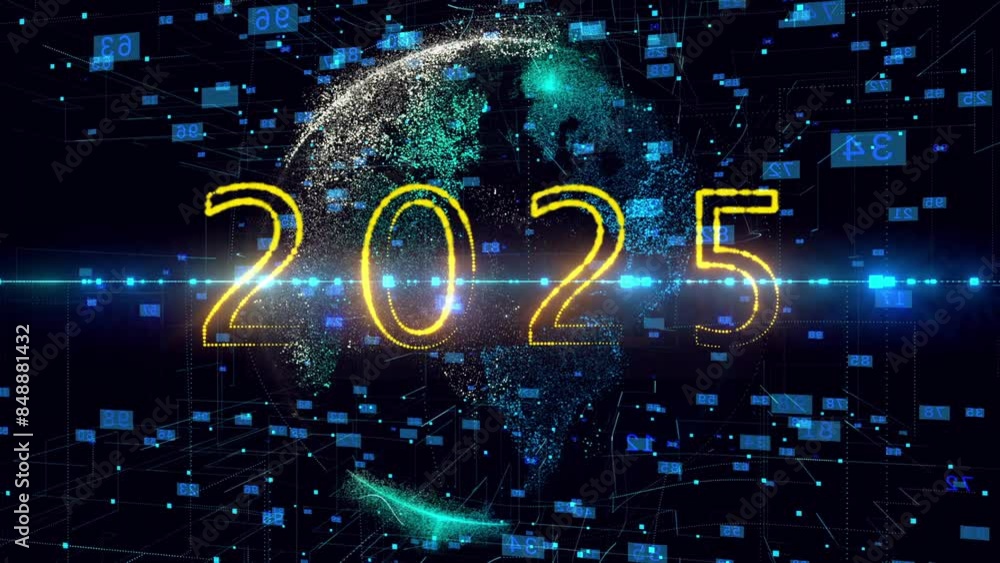 Glow title 2025. Modern logo, icon, banner. Concept of digital cyber ...