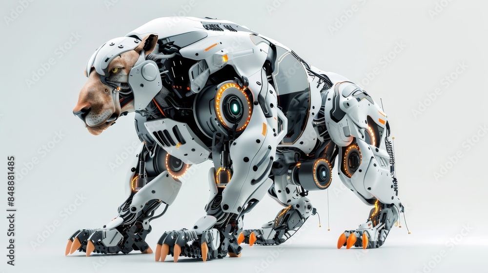 Bionic animals, augmented abilities, front view, presenting futuristic ...