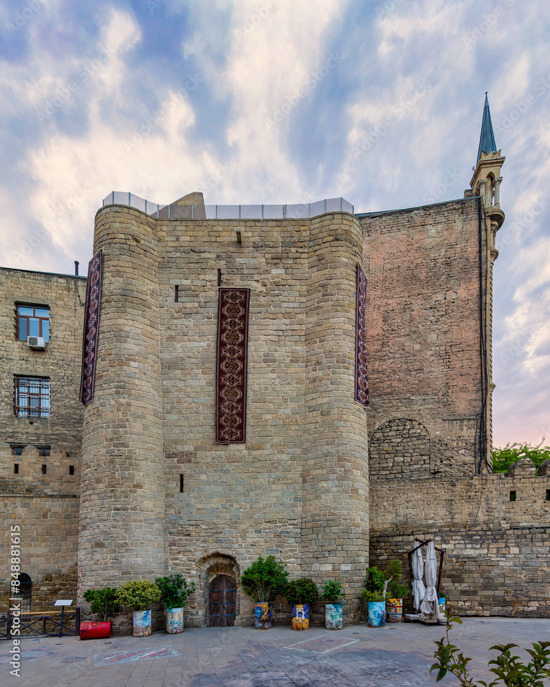 Exterior of the Quadrangular Tower in Baku, Azerbaijan, showing the ...