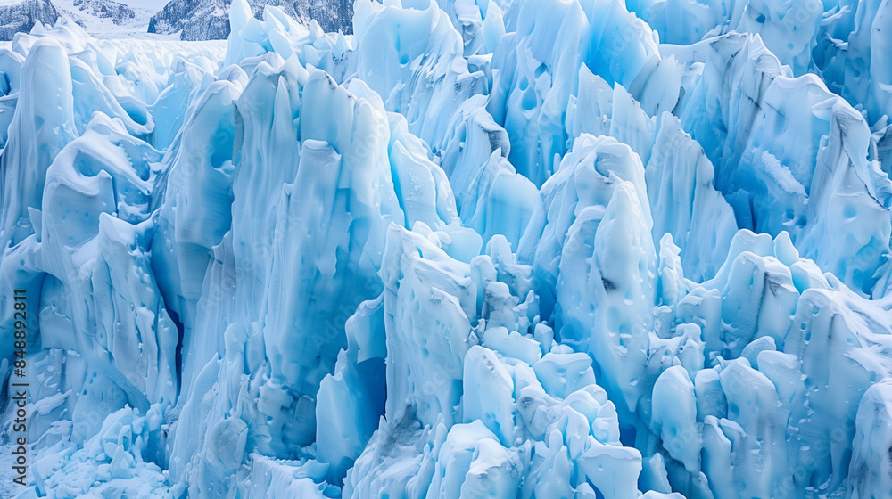 The close-up view shows the details of the ice formations and their ...