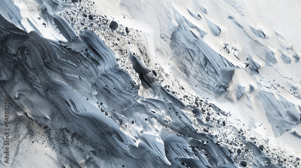 The close-up view shows the details of the ice formations and their ...