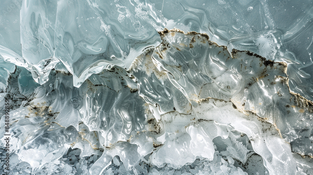 The close-up view shows the details of the ice formations and their ...