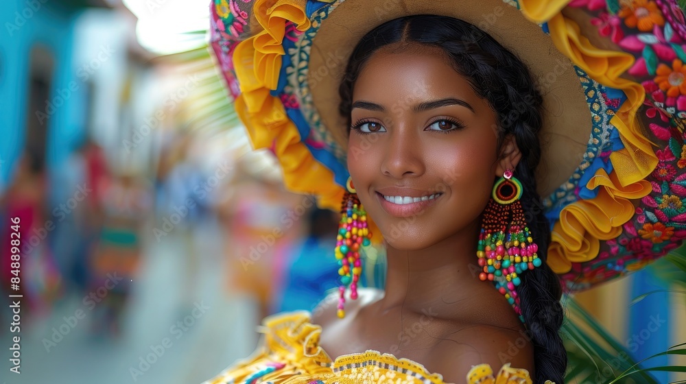 Vivid photo of a Mexican dark skinned woman in traditional attire ...