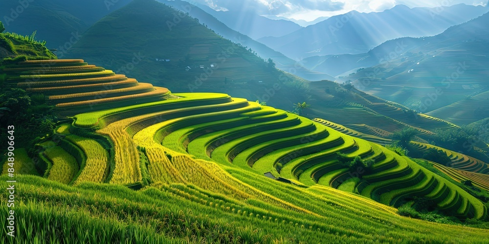 Rice field, rice ears close up, Chinese culture, rice cereal ...