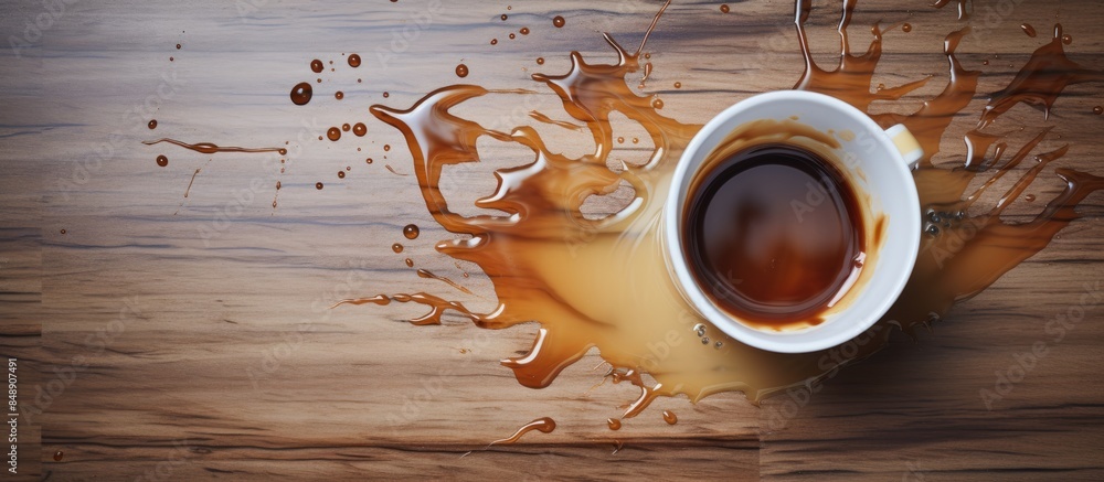 Coffee spilled on the laminate floor creating a puddle perfect for a ...