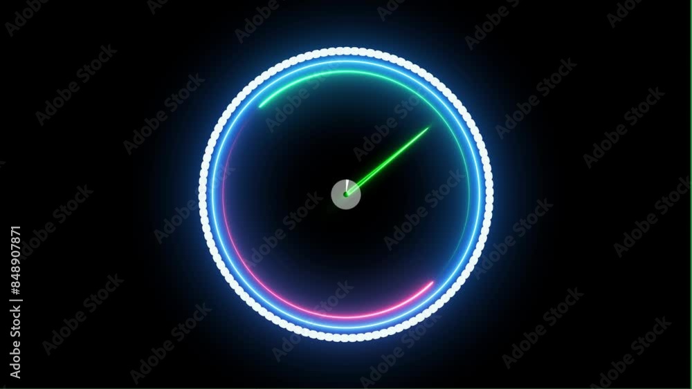 Neon Animated clock with 12 hours running time. Clock with moving ...