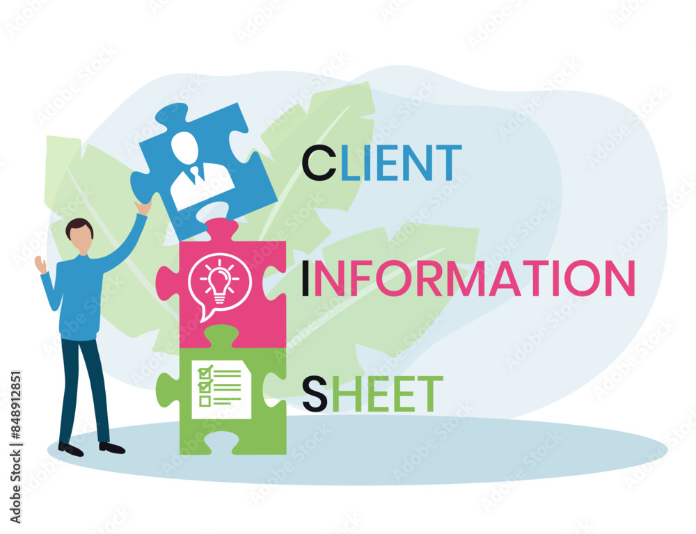 CIS. CLIENT INFORMATION SHEET acronym. Concept with keyword and icons ...