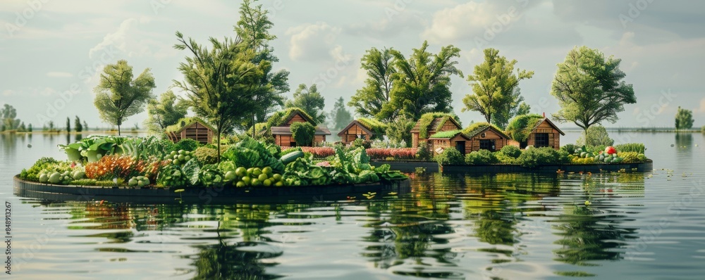 Explore the whimsical world of a surreal floating farm, where ...