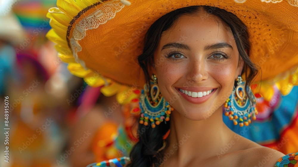 Vivid photo of a Mexican dark skinned woman in traditional attire ...