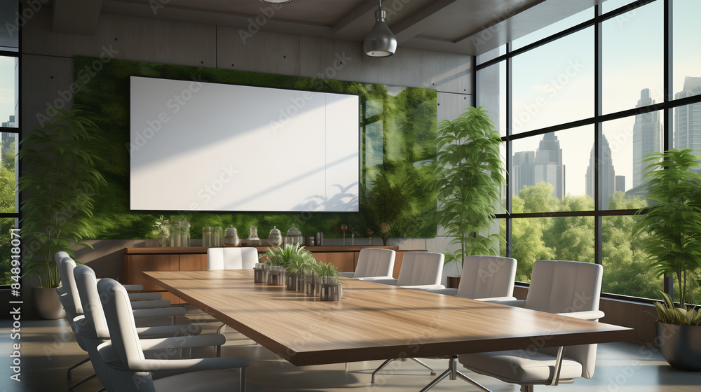 Conference room with a blank TV screen: monitor mock-up for ...