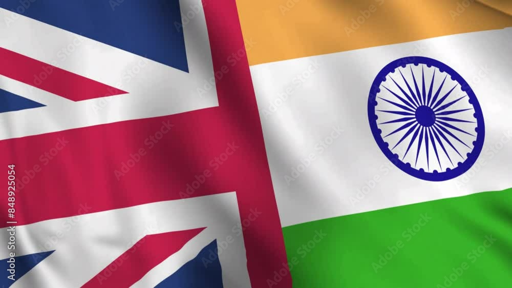 Diagonal waving UK and India Combined Flag video background. Realistic ...