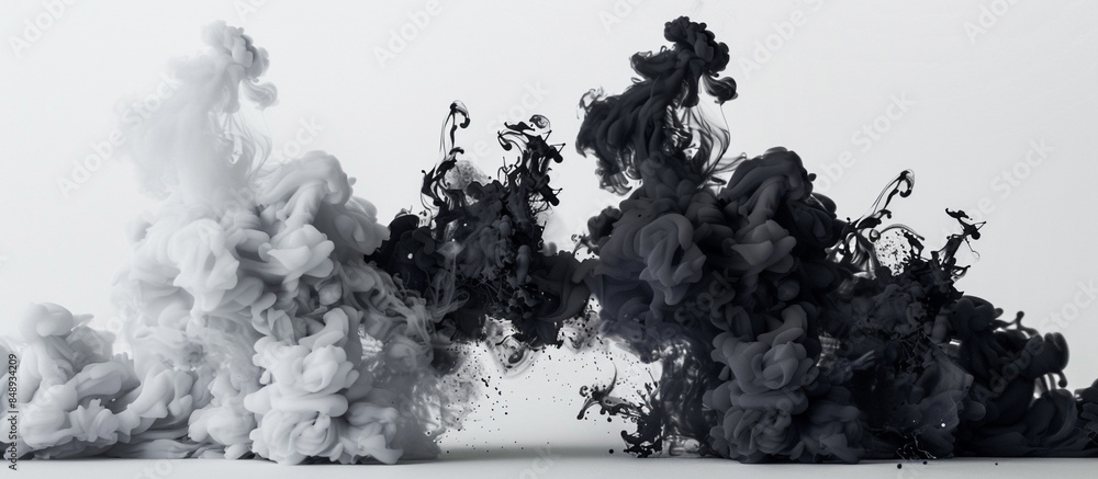 The contrasting colors of black and white smoke bombs creating a ...