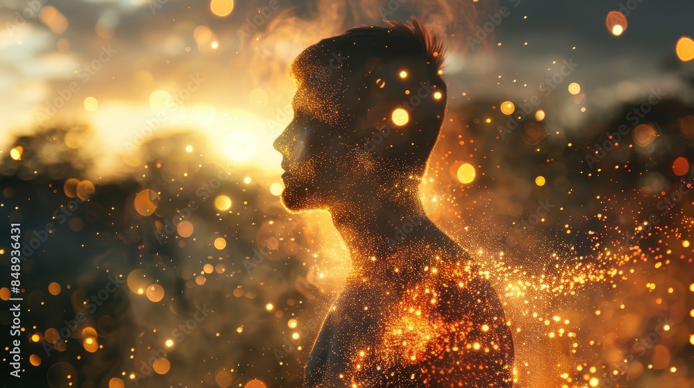 Sparkling particles represent the energy field around a person ...