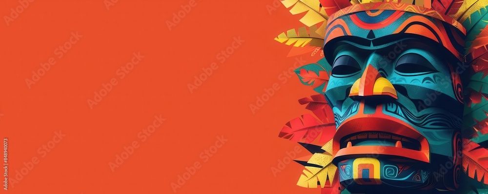 Hawaiian totem flat design side view tribal background animation ...