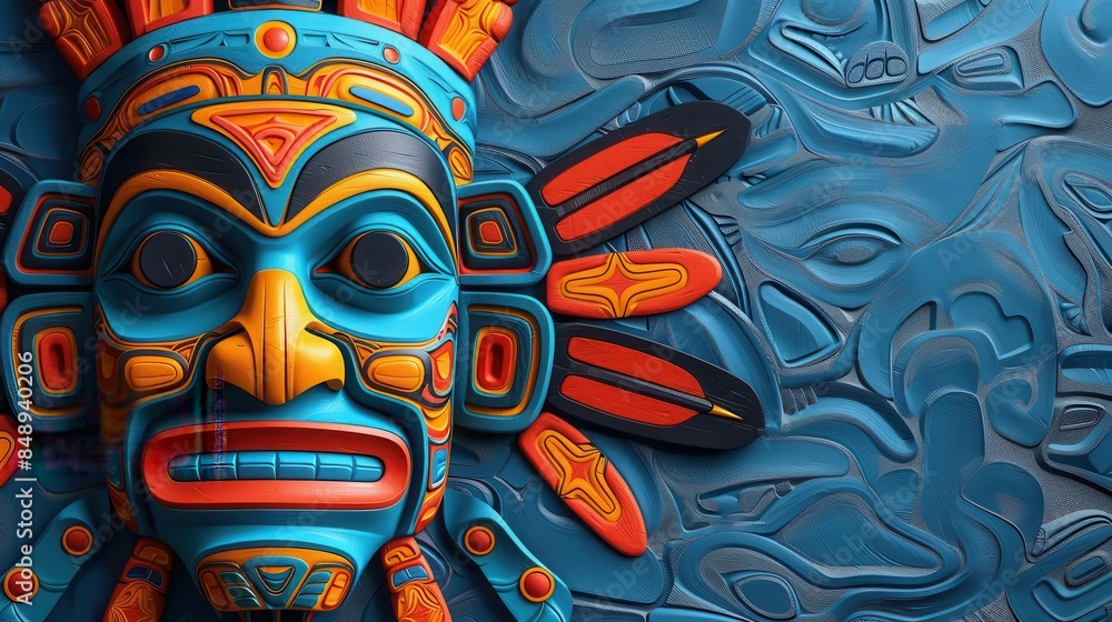 Inuit totem flat design top view tribal background cartoon drawing ...