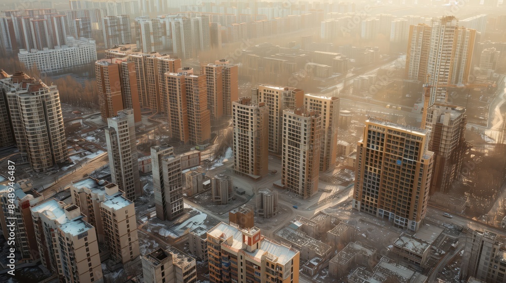 Abandoned unfinished residential buildings in a Chinese province. The ...