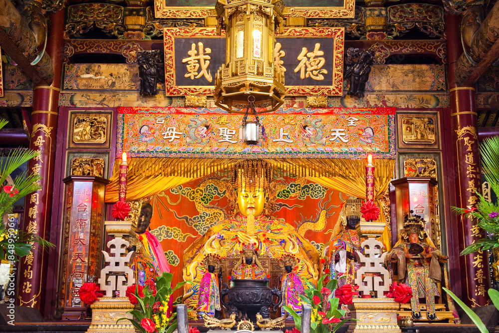 The main hall of the Great Mazu Temple in Tainan, Taiwan, enshrined ...